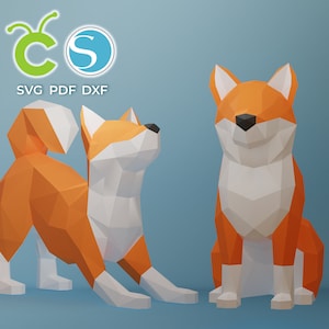 Papercraft TWO Dogs Shiba Inu, SVG, PDF, Dxf Paper Craft Dog Model ...