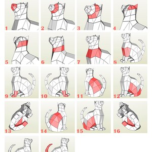 Cat Sitting Paper Craft, 3D PDF SVG Template, Papercraft Animals, Low ...