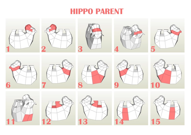 Papercraft Hippo SVG PDF Cricut Digital Template Origami - Etsy