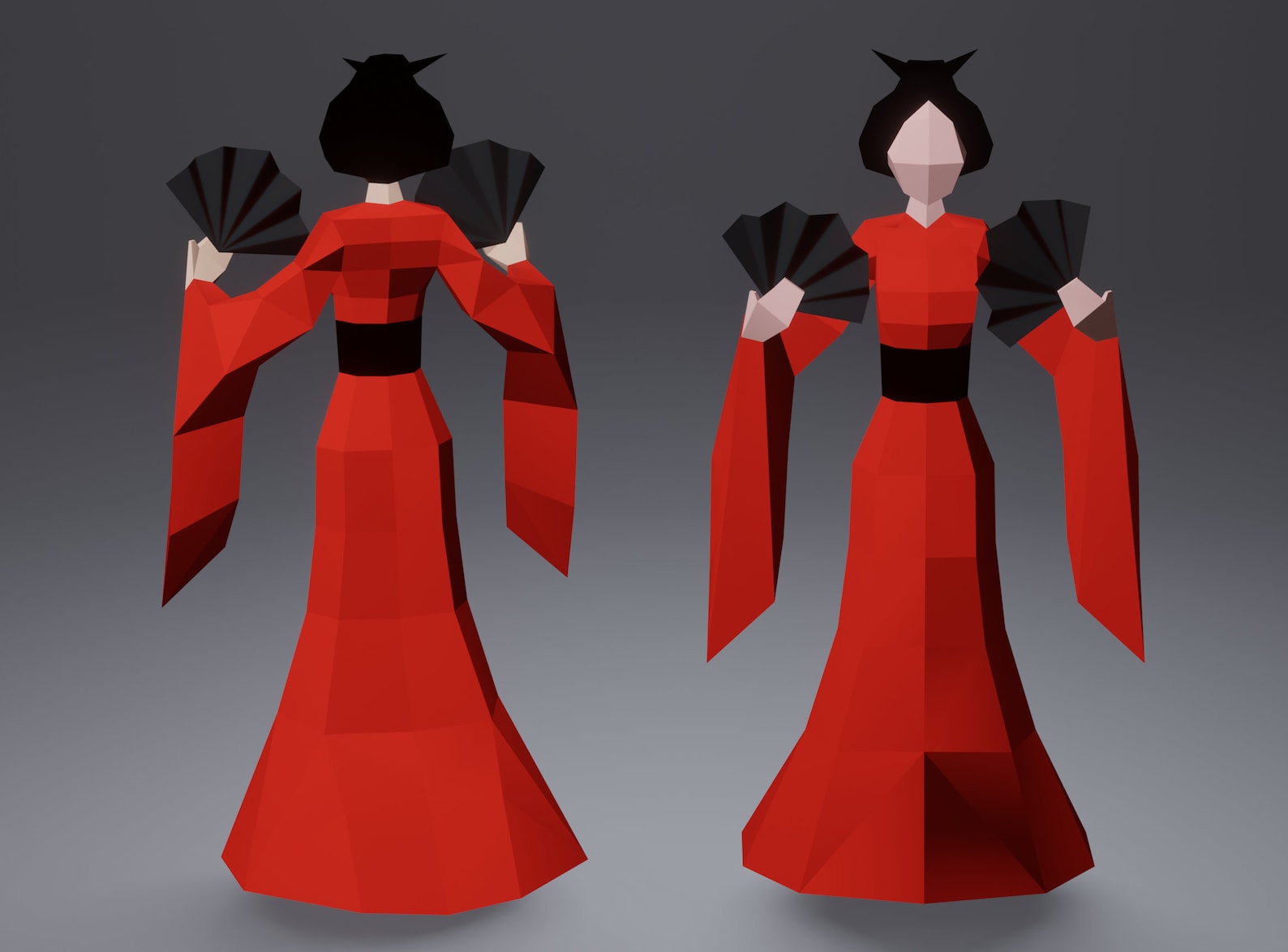 Papercraft Geisha 4 Collection Japanese Woman, SVG, DXF, PDF, Low Poly ...