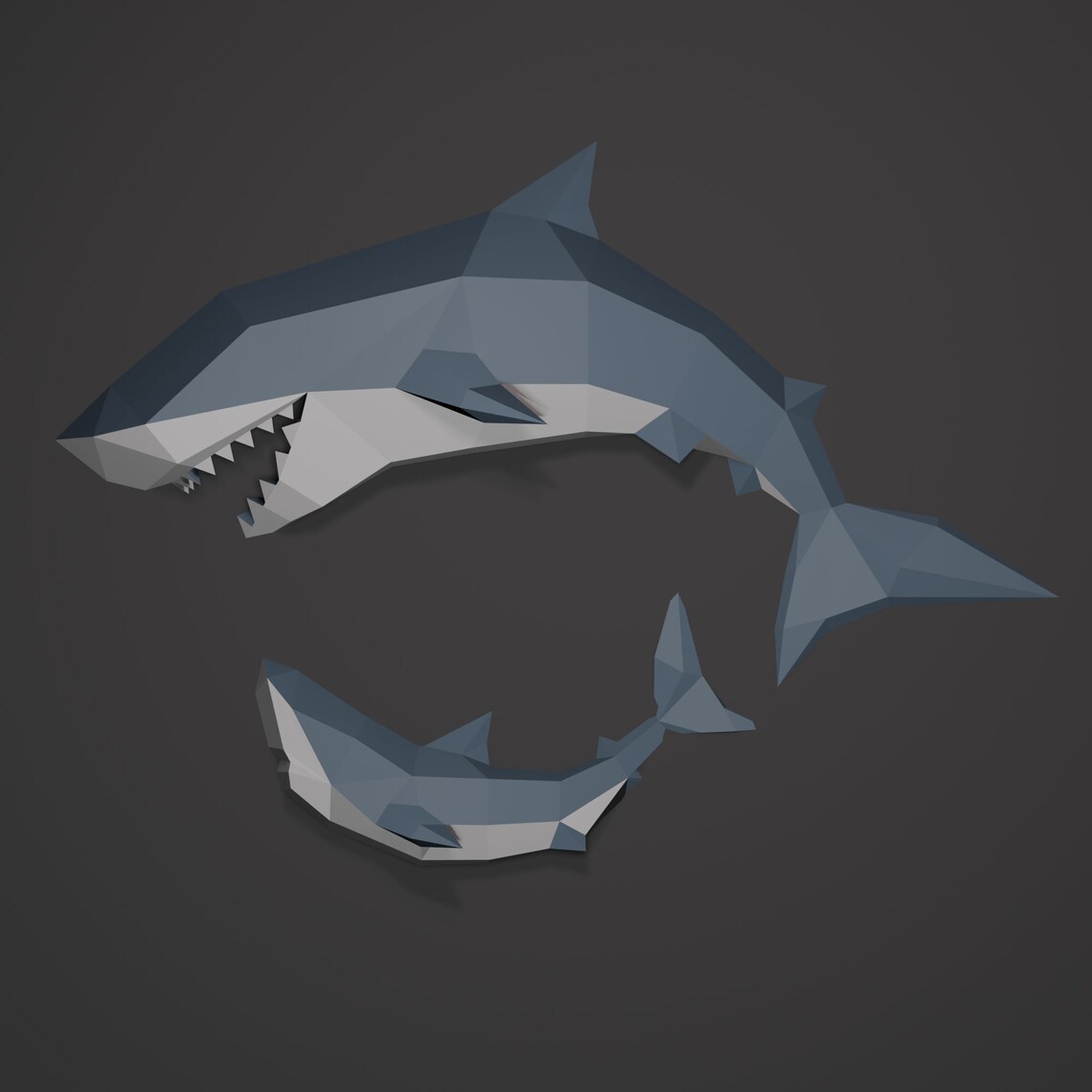 Low Poly Shark and Baby Model Create Your Own 3D Papercraft - Etsy
