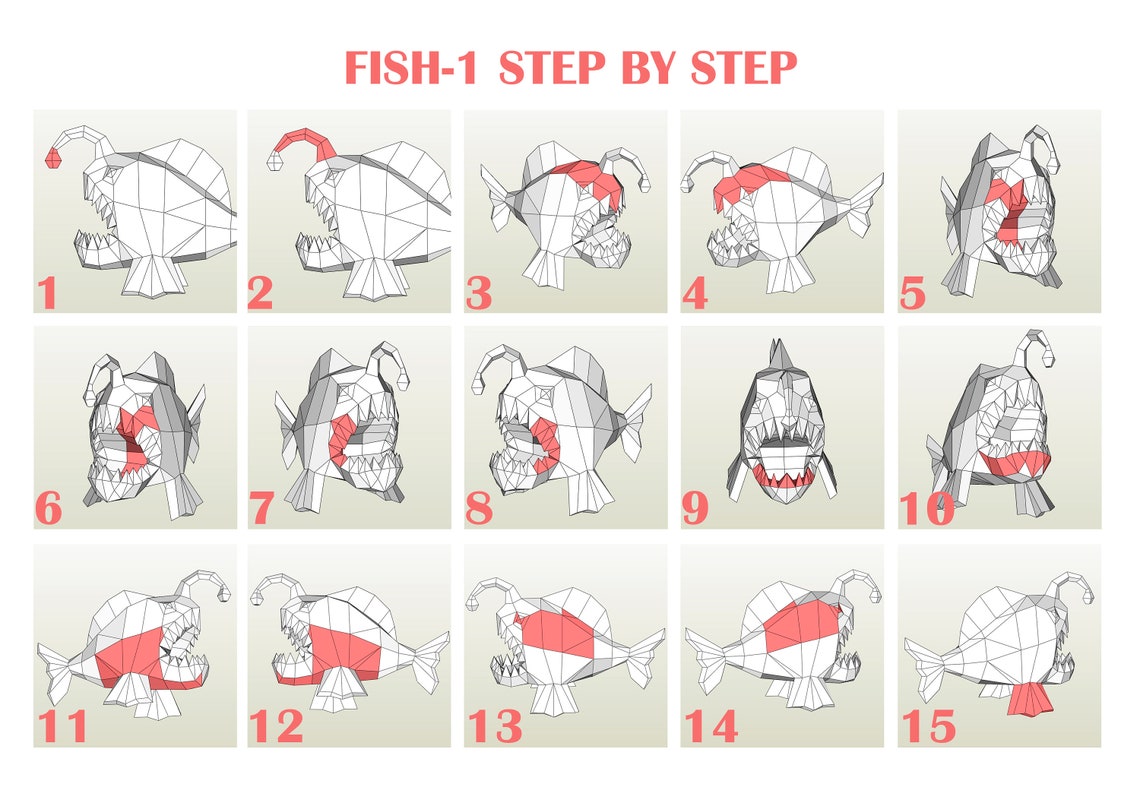 Papercraft Angler Fish SVG PDF Cricut Digital Template - Etsy