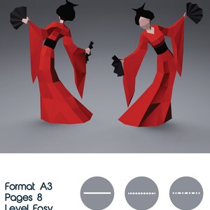 Papercraft Geisha (1) Japanese Woman, SVG, DXF, PDF, Low Poly ...
