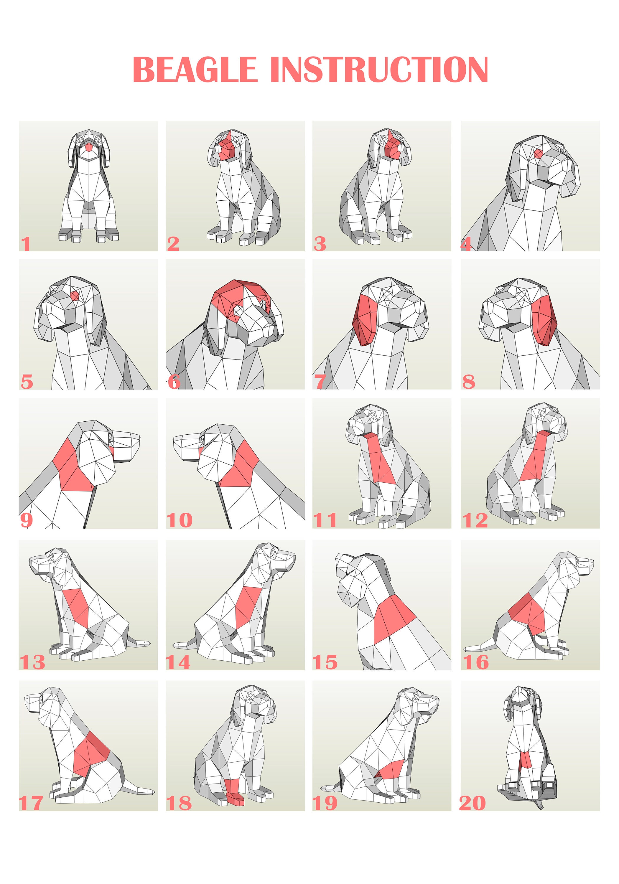 Papercraft Beagle, SVG, PDF. Paper Craft Dog Model, Beagle PDF Template ...