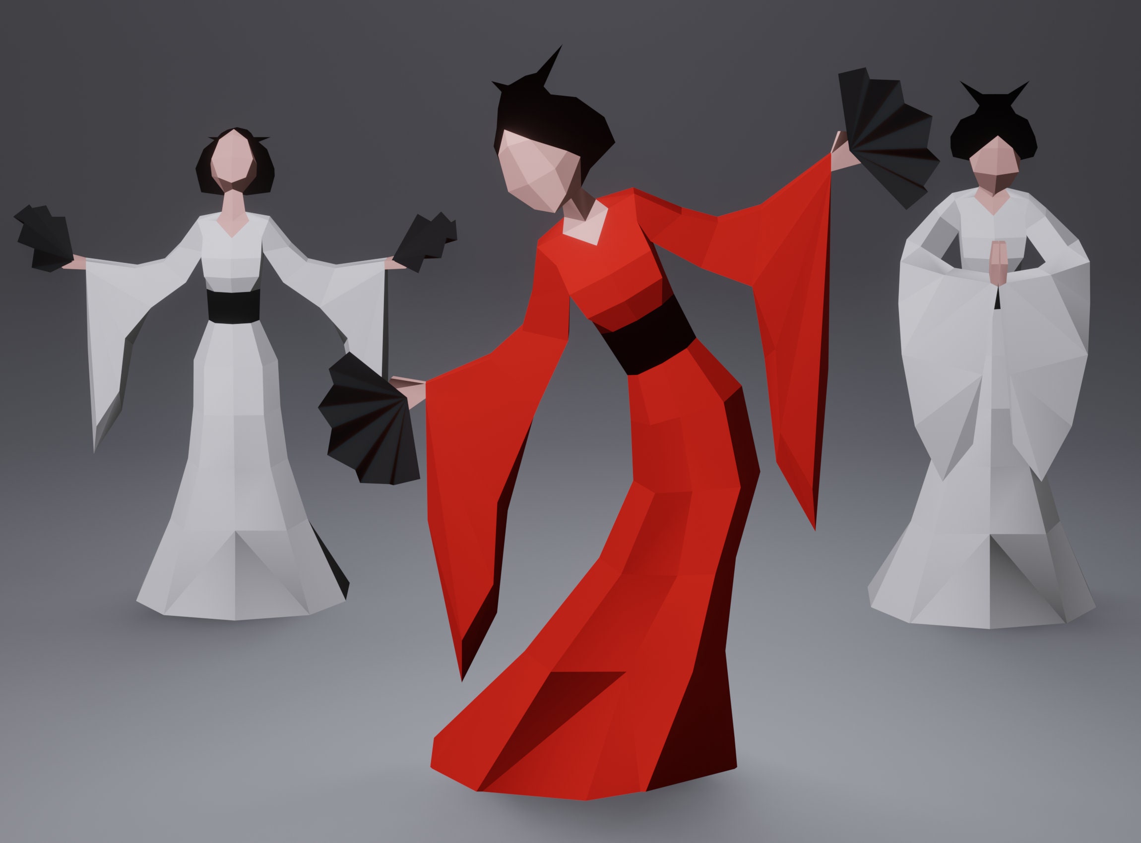 Papercraft Geisha 1 Japanese Woman SVG DXF PDF Low Poly - Etsy Canada