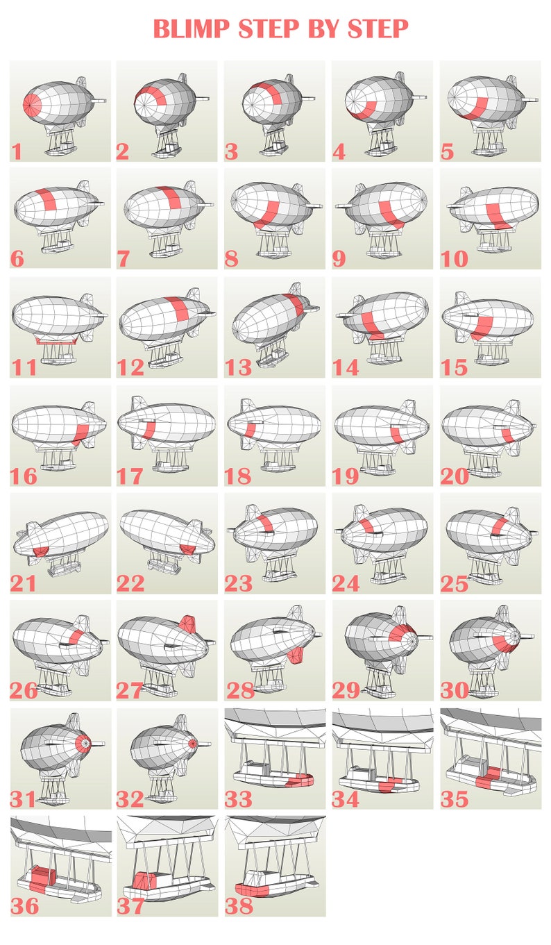 Papercraft Blimp & Clouds, Low Poly Sculpture, Kid Room Decor (PDF/SVG ...
