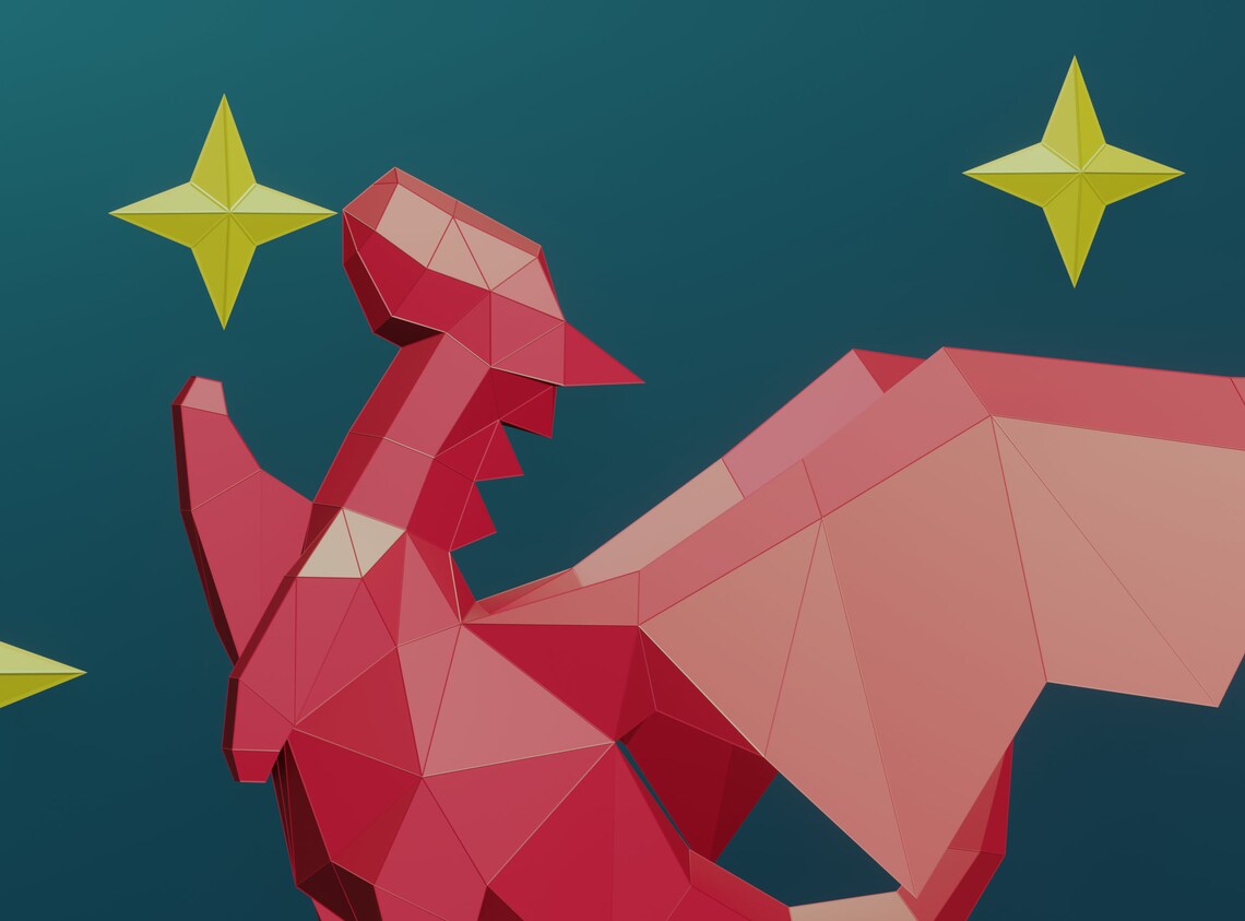 Papercraft Hanging Dragon Cloud Stars PDF SVG Papercraft Low - Etsy