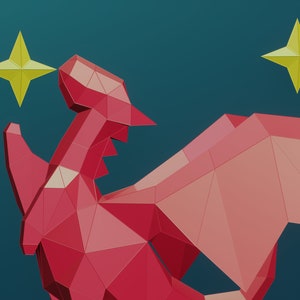 Papercraft Hanging Dragon Cloud Stars, PDF SVG, Papercraft Low Poly ...