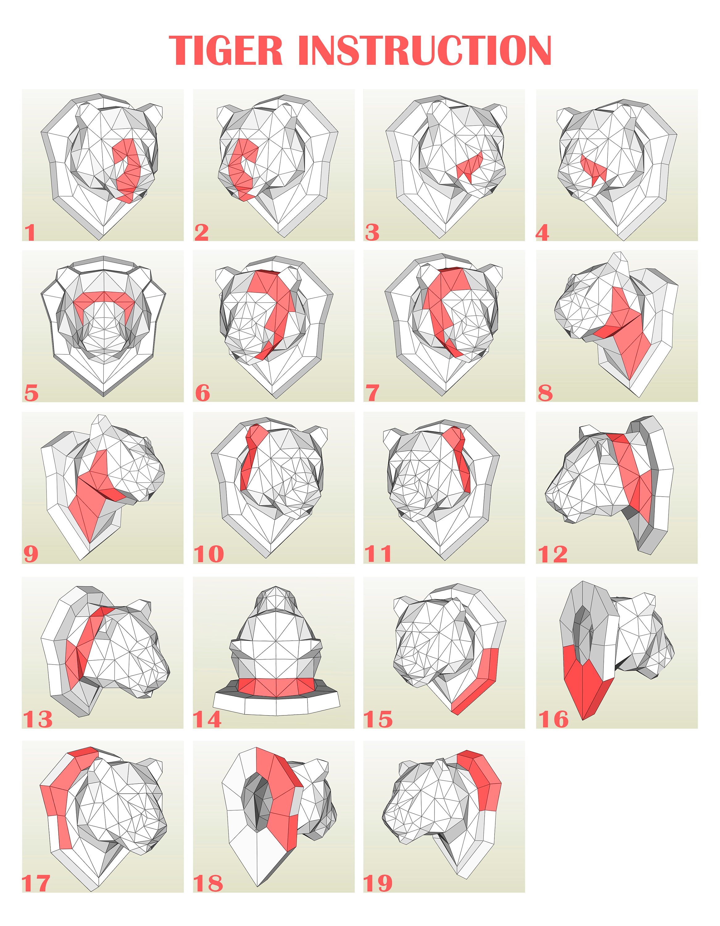 Papercraft Tiger SVG PDF. Paper Craft Panther Model Lion - Etsy