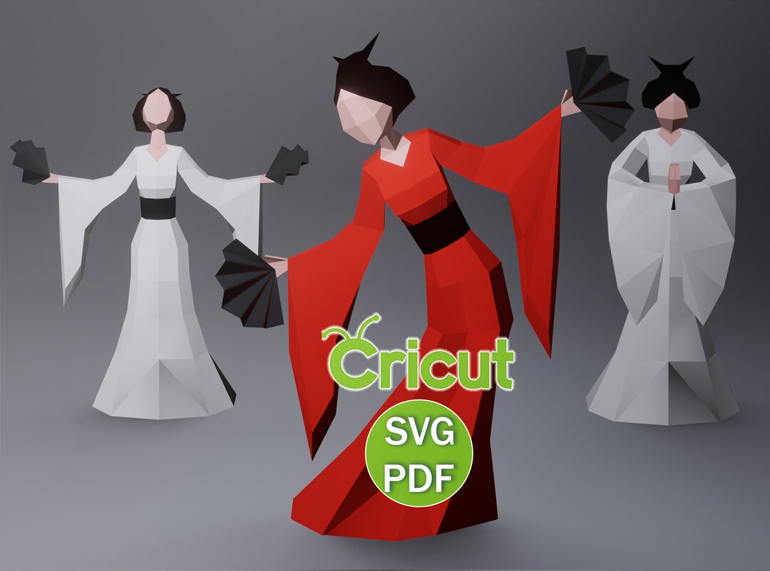 Papercraft Geisha (1) Japanese Woman, SVG, DXF, PDF, Low Poly ...