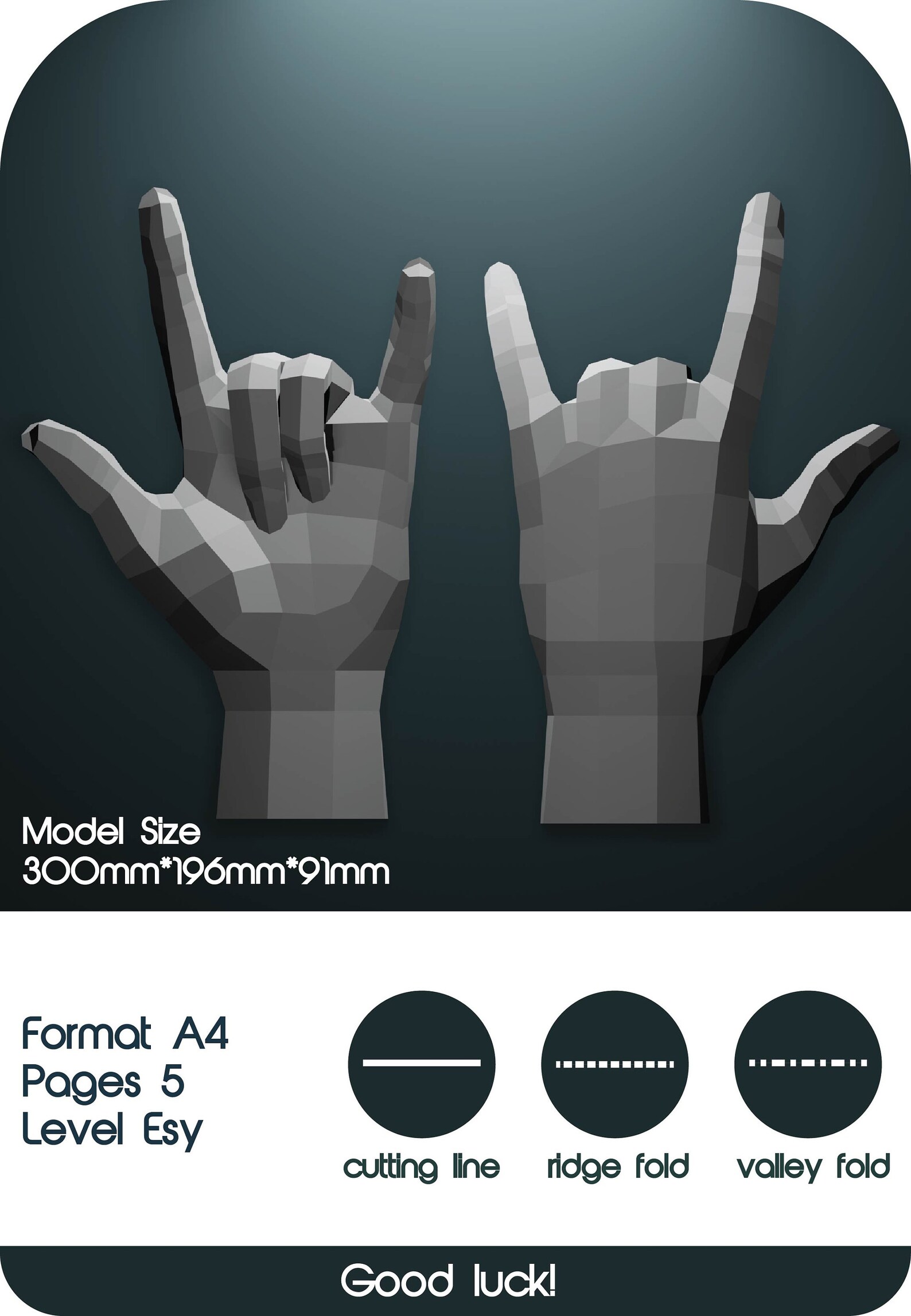 Hand Papercraft ,PDF-SVG, Rock and Roll 3D Hand Papercraft Template ...