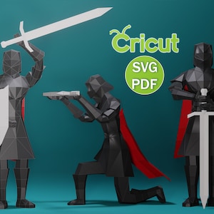 Papercraft 3x Knights, SVG, PDF, Low Poly Papercraft Cavalier, Paper ...