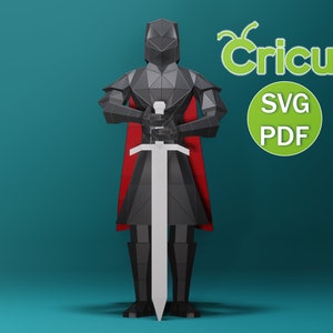 Papercraft Knight, SVG, PDF, Low Poly Papercraft Cavalier, Paper Sword ...