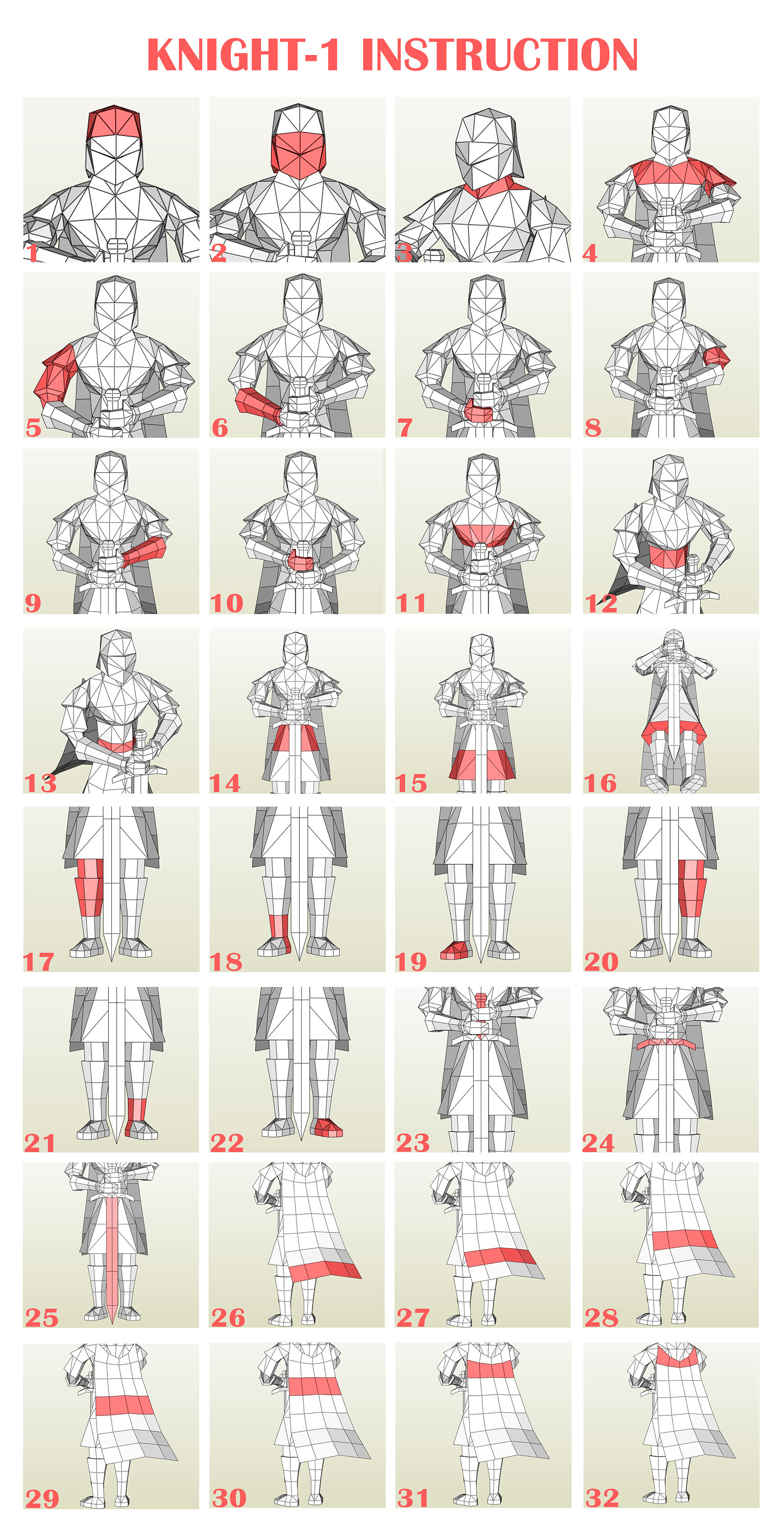 Papercraft 3x Knights, SVG, PDF, Low Poly Papercraft Cavalier, Paper ...
