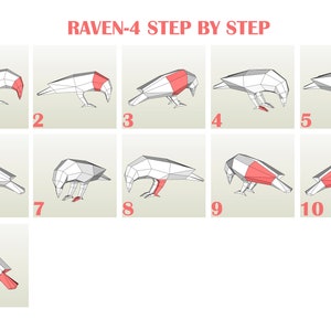 Raven Papercraft, Raven, SVG, PDF Template, Paper Statue, Crow 3D Low ...