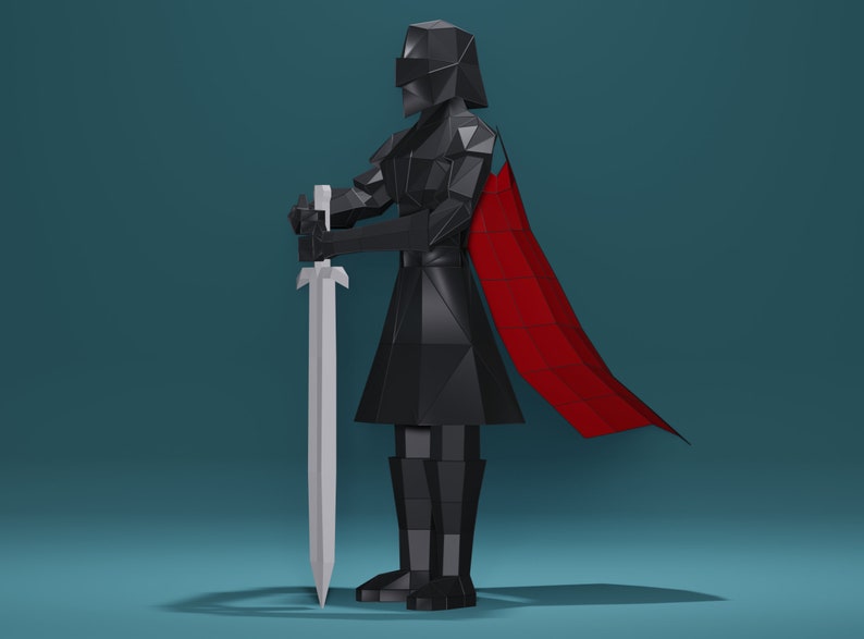 Papercraft Knight, SVG, PDF, Low Poly Papercraft Cavalier, Paper Sword ...