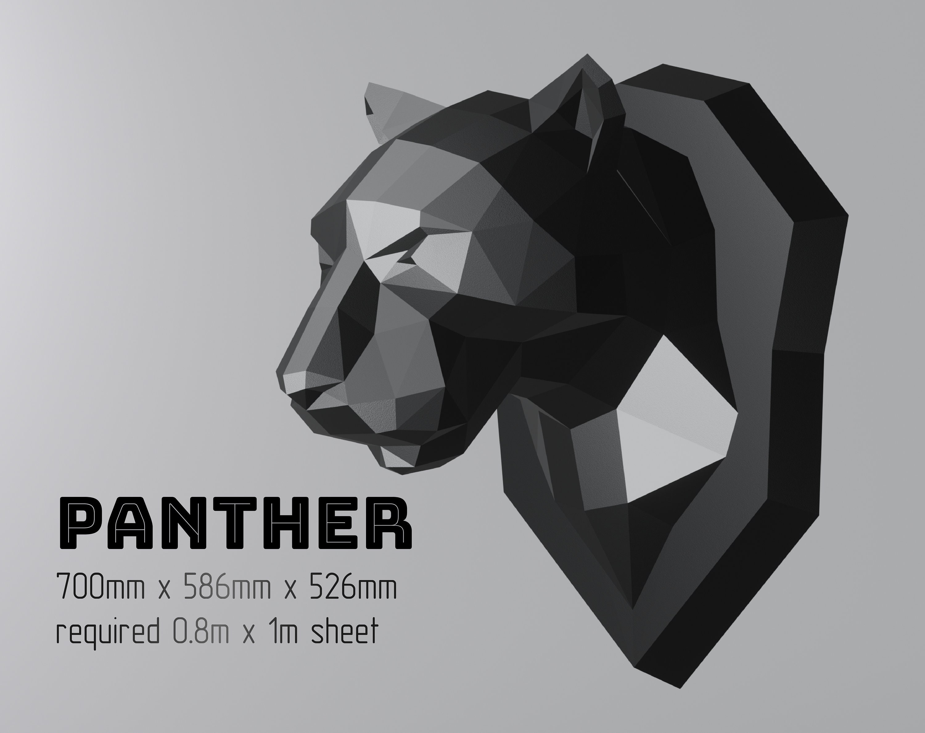 Panther, DXF, PDF, PDO, Low Poly Panther, Paper Tiger, Diy, Decor ...