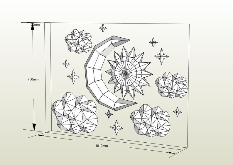 VENTA Moon Sky Sun 3D Papercraft, Svg, PDF, DXF, Paper Sculpture, Paper ...
