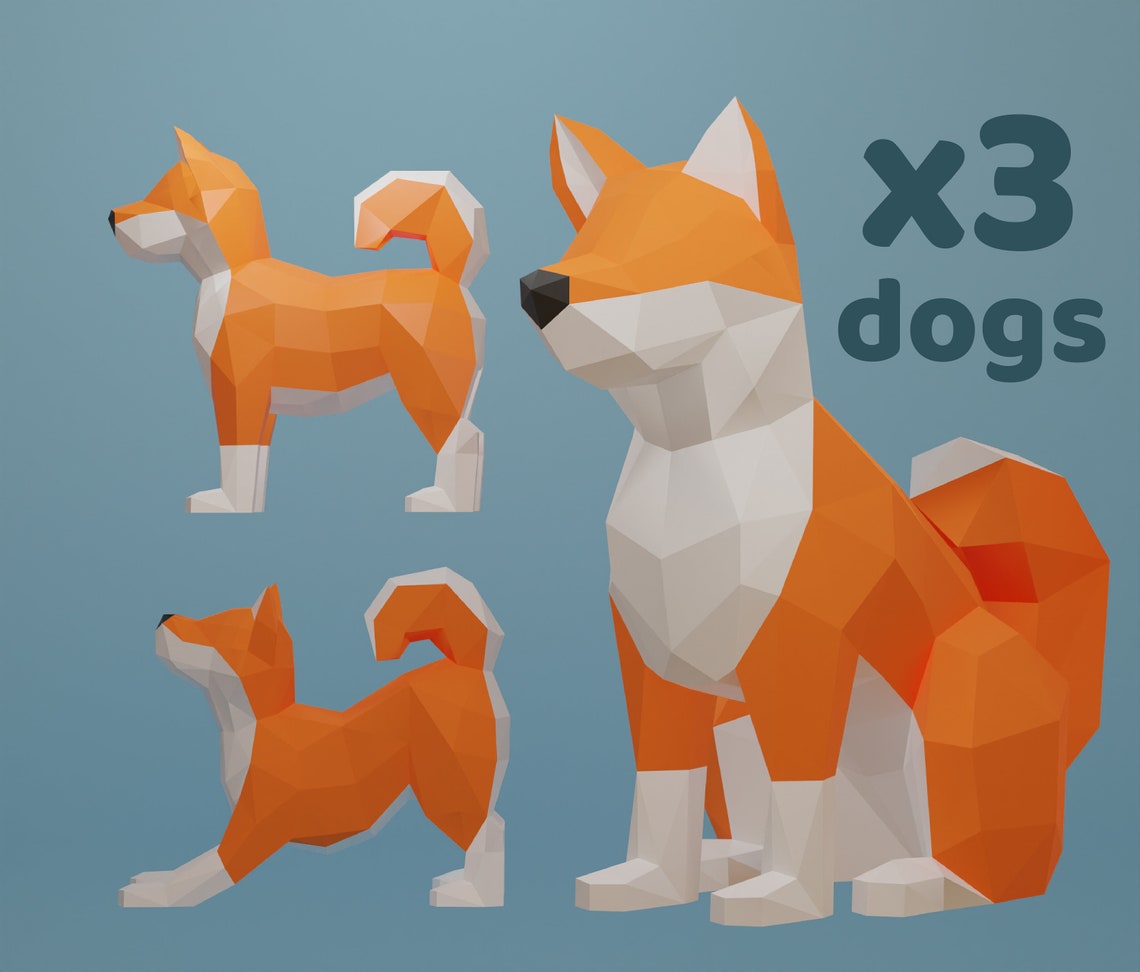 X3 Papercraft Dog Shiba Inu, SVG, PDF, Dxf Paper Craft Dog Model, Shiba ...