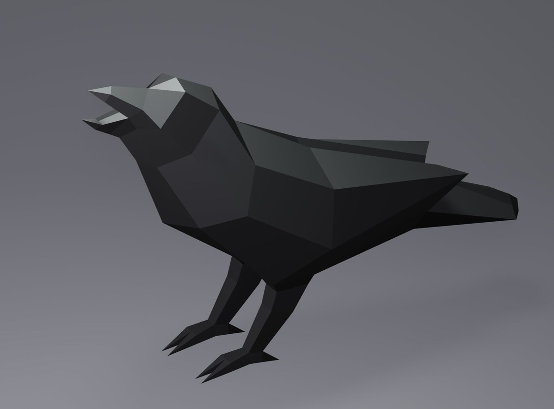 Raven Papercraft, Raven, SVG, PDF Template, Paper Statue, Crow 3D Low ...