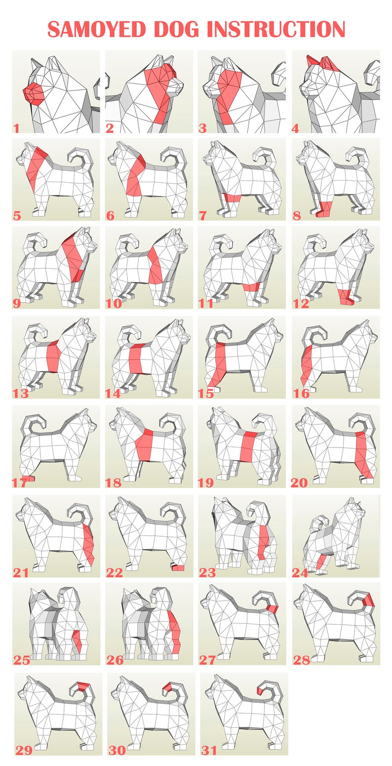 Samoyed Dog Papercraft PDF SVG Dog Low Poly Papercraft - Etsy