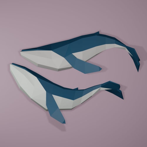 Low Poly Whale Model COUPLE Create Your Own 3D Papercraft - Etsy