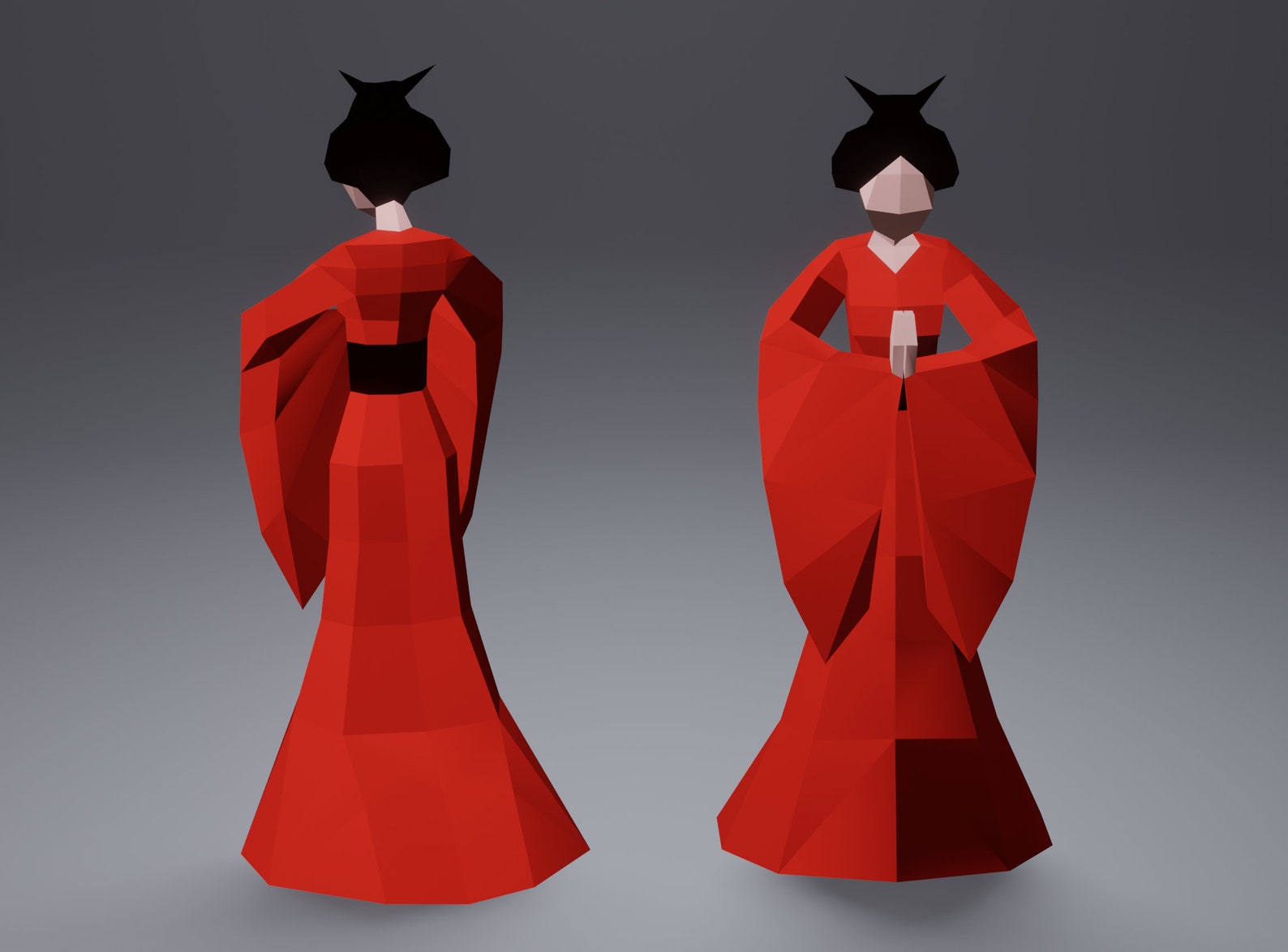Papercraft Geisha 4 Collection Japanese Woman, SVG, DXF, PDF, Low Poly ...