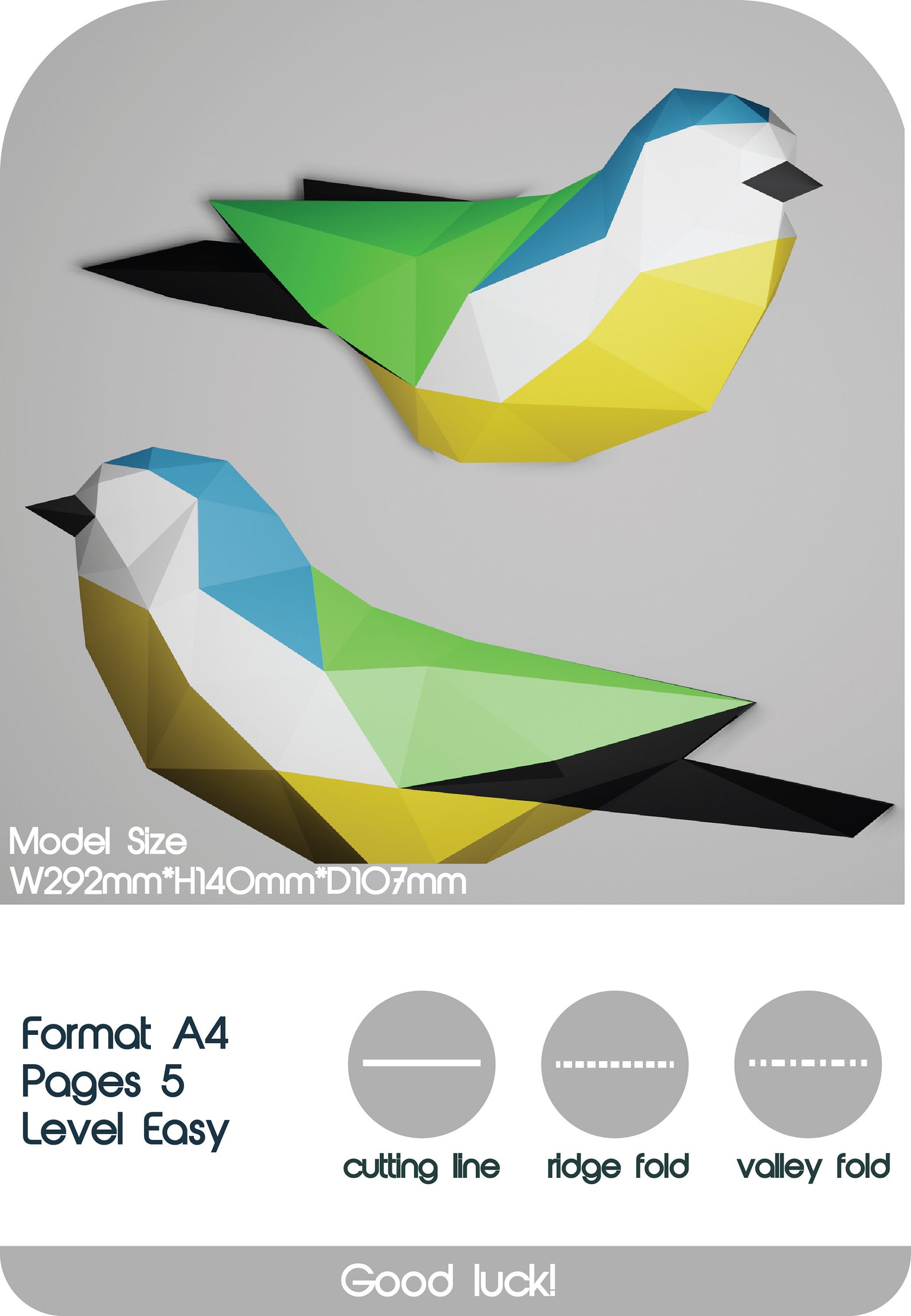 Papercraft Blue Tit, Bird 3d Papercraft, SVG, PDF, Instructions, Low ...
