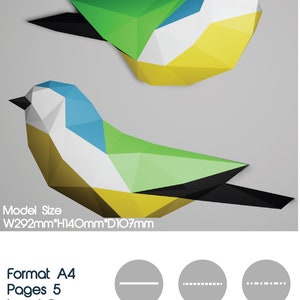 Papercraft Blue Tit, Bird 3d Papercraft, SVG, PDF, Instructions, Low ...