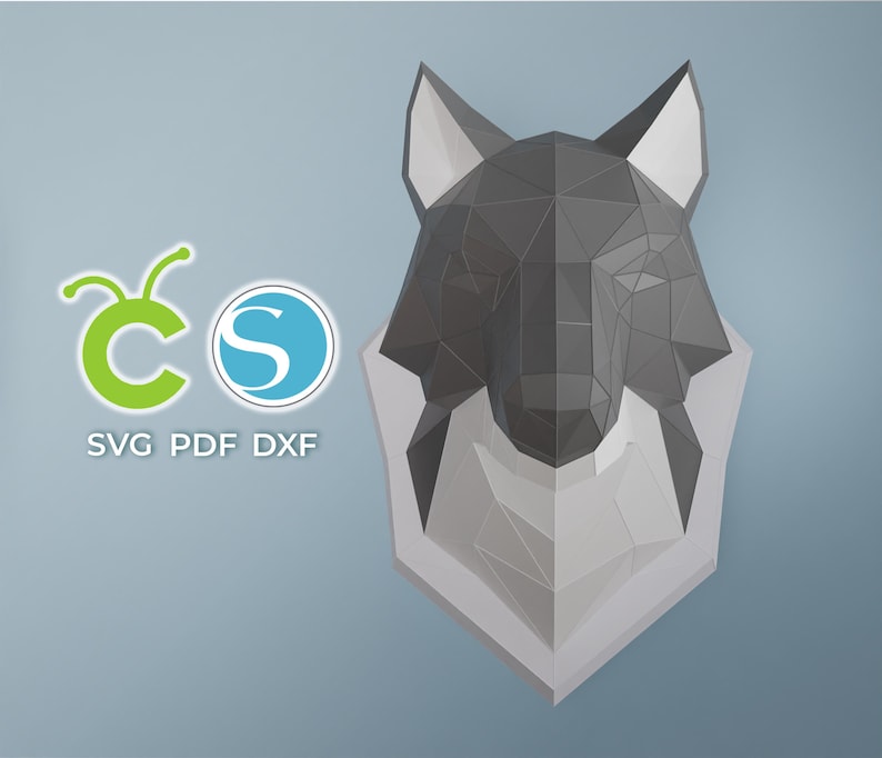 Lobo de papel, SVG, PDF, DXF, modelo de lobo enojado de papel ...