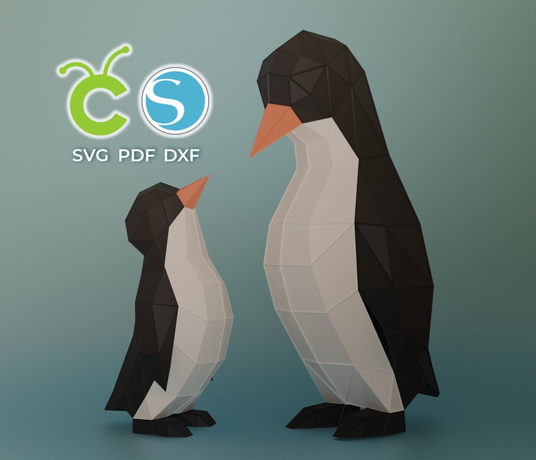 Papercraft Penguins- SVG, DXF, PDF | Low Poly Penguins for Cricut and ...