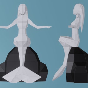 Mermaid on the Stone Papercraft 3d Sculpture, Papercraft Women ...