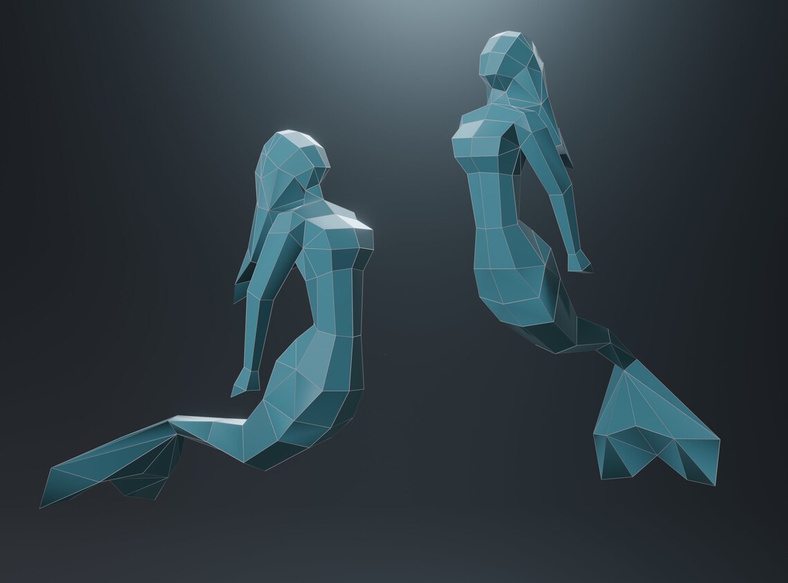 Mermaids Papercraft 3D Sculpture, PDF, SVG, DXF Papercraft Women Hang ...