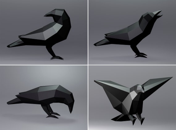 Ravenx4 Papercraft Raven SVG PDF Template Paper Statue - Etsy