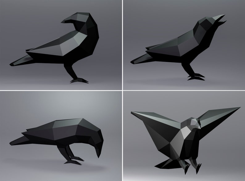 Ravenx4 Papercraft Raven SVG PDF Template Paper Statue - Etsy