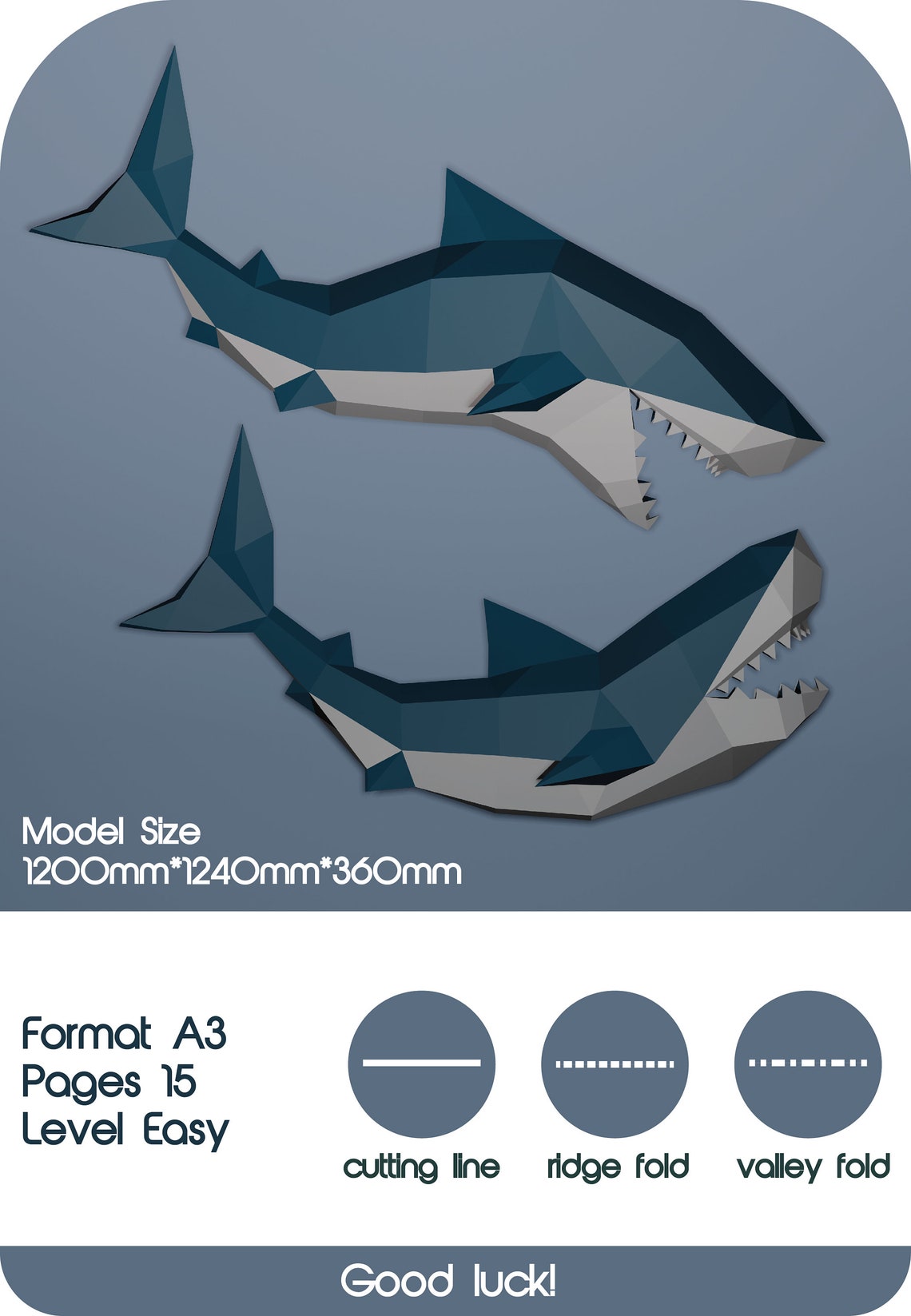 Low Poly Shark Model, Create Your Own 3D Papercraft Shark, Origami ...