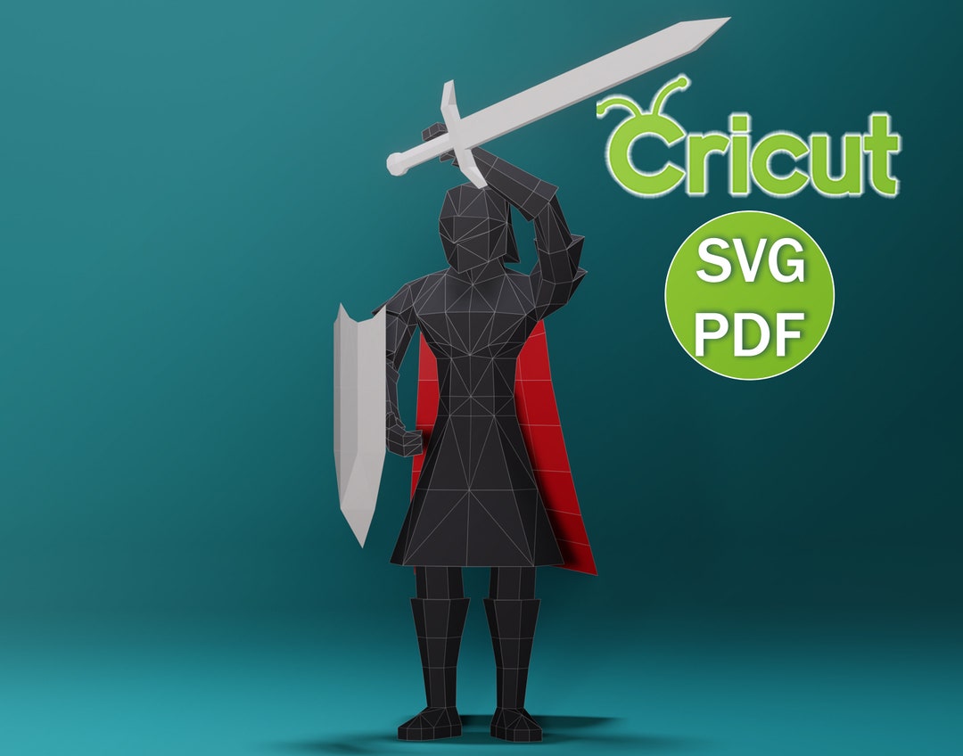 Papercraft Knight, SVG, PDF, Low Poly Papercraft Cavalier, Paper Sword ...