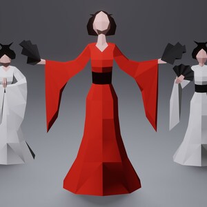 Papercraft Geisha 1 Japanese Woman, SVG, DXF, PDF, Low Poly Papercraft ...