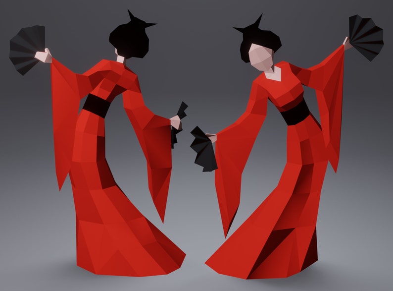 Papercraft Geisha 1 Japanese Woman SVG DXF PDF Low Poly - Etsy