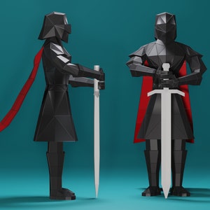 Papercraft 3x Knights, SVG, PDF, Low Poly Papercraft Cavalier, Paper ...