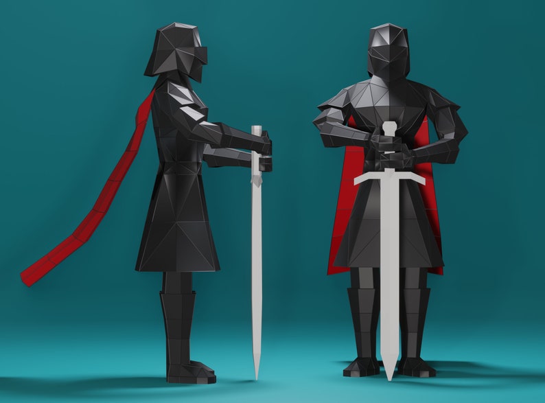 Papercraft 3x Knights, SVG, PDF, Low Poly Papercraft Cavalier, Paper ...