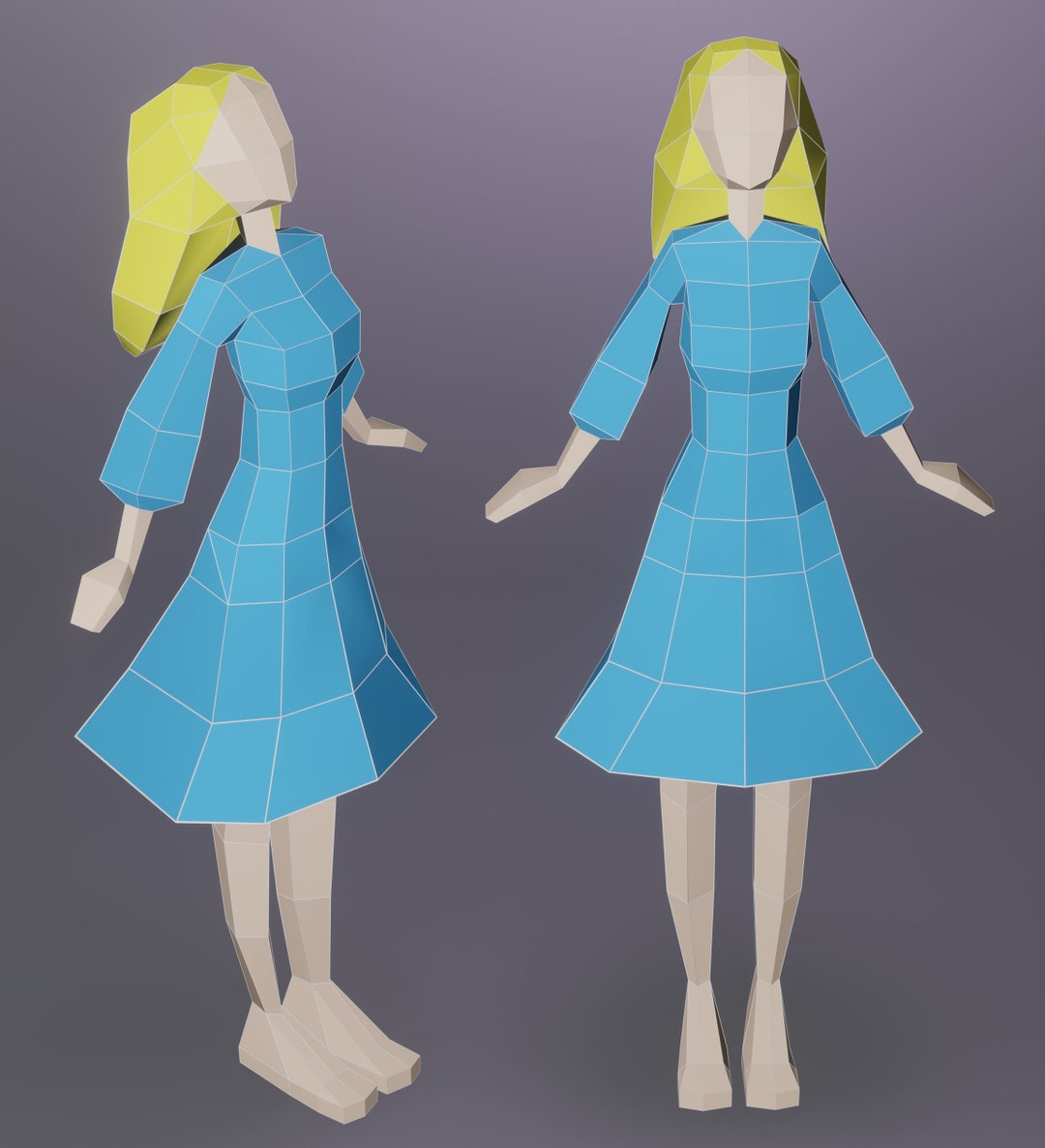 Girl Papercraft 3D Decor Sculpture, Low Poly Girl in Dress, DIY Dancer ...