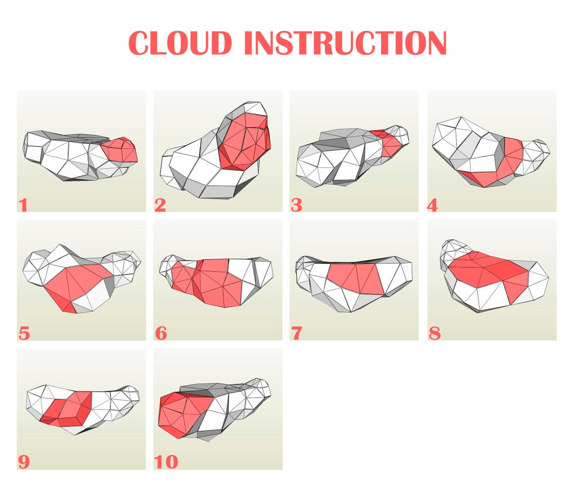 Papercraft Hanging Dragon Cloud Stars PDF SVG Papercraft Low - Etsy