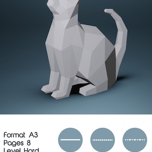Cat Sitting Paper Craft, 3D PDF SVG Template, Papercraft Animals, Low ...