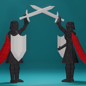 Papercraft 3x Knights, SVG, PDF, Low Poly Papercraft Cavalier, Paper ...