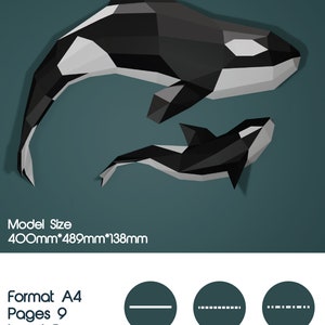 ORCA and Baby-orca, Paper Craft ORCA Whale , Paper Craft Template ...