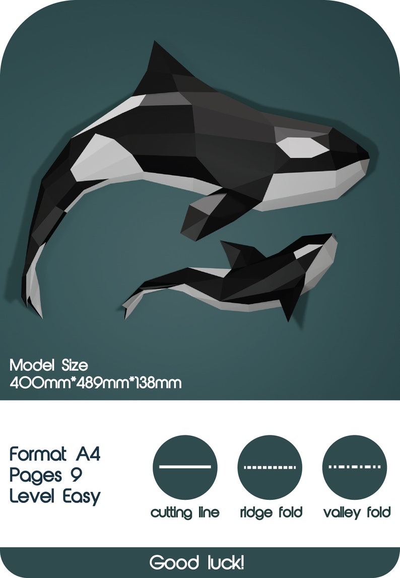 ORCA and Baby-orca Paper Craft ORCA Whale Paper Craft - Etsy