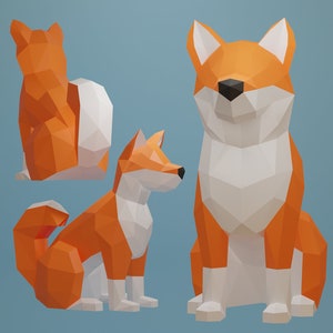 X3 Papercraft Dog Shiba Inu, SVG, PDF, Dxf Paper Craft Dog Model, Shiba ...