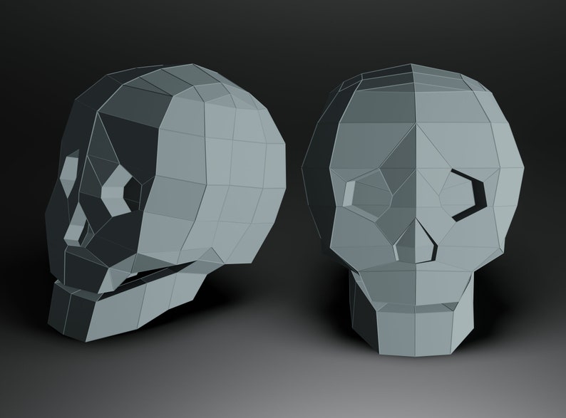 Tête de mort Papercraft, PDF, SVG, DXF, Low poly réaliste | Sculpture ...