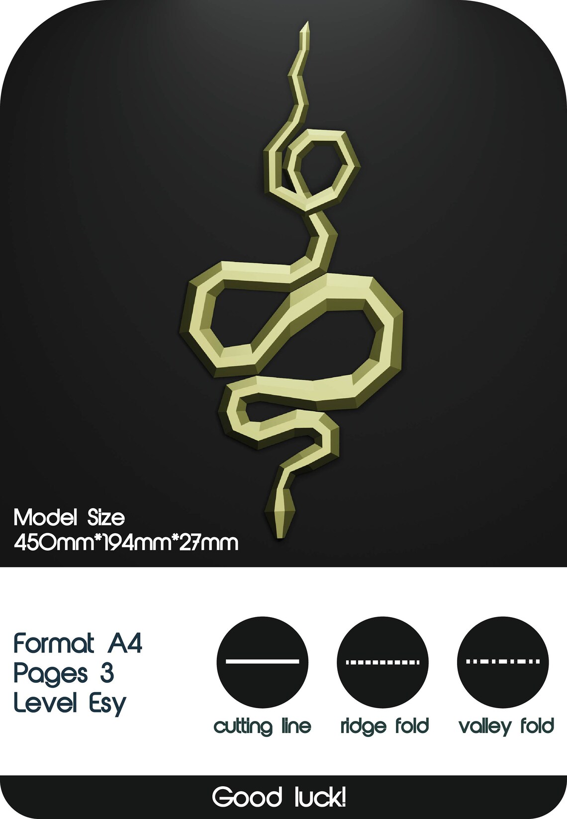 Snake Papercraft Wall PDF-SVG-DXF Pepakura Lowpoly Low - Etsy